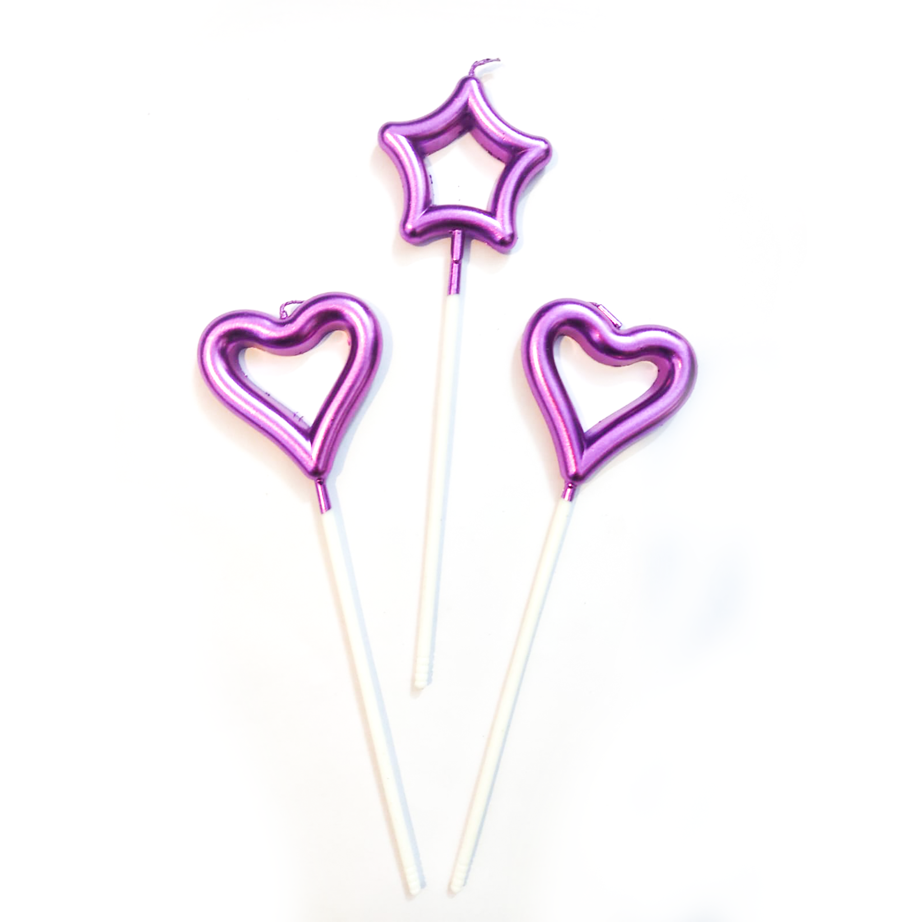 Hot Pink Heart & Star Shaped Stick Canlde - 3 PC – Wanna Party