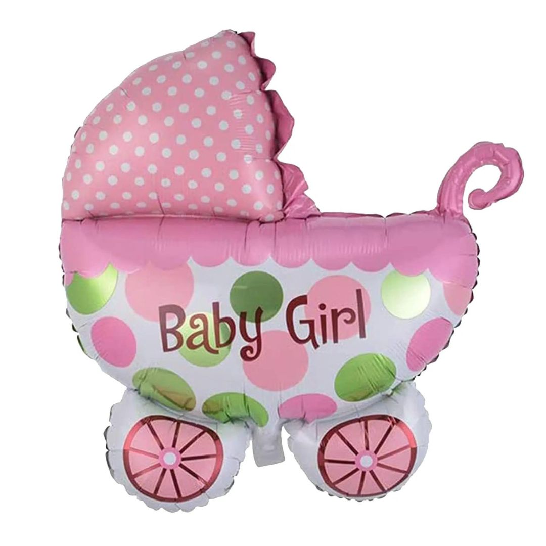 Welcome Baby Girl Pram Shape Foil Balloon on Stick - Air Filled - 1PC ...