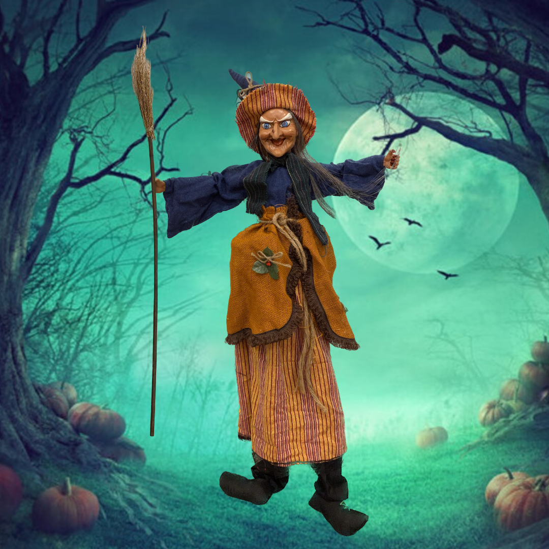 Big Nose Witch with Broom Halloween Decor Hanging - Approx – WannaParty