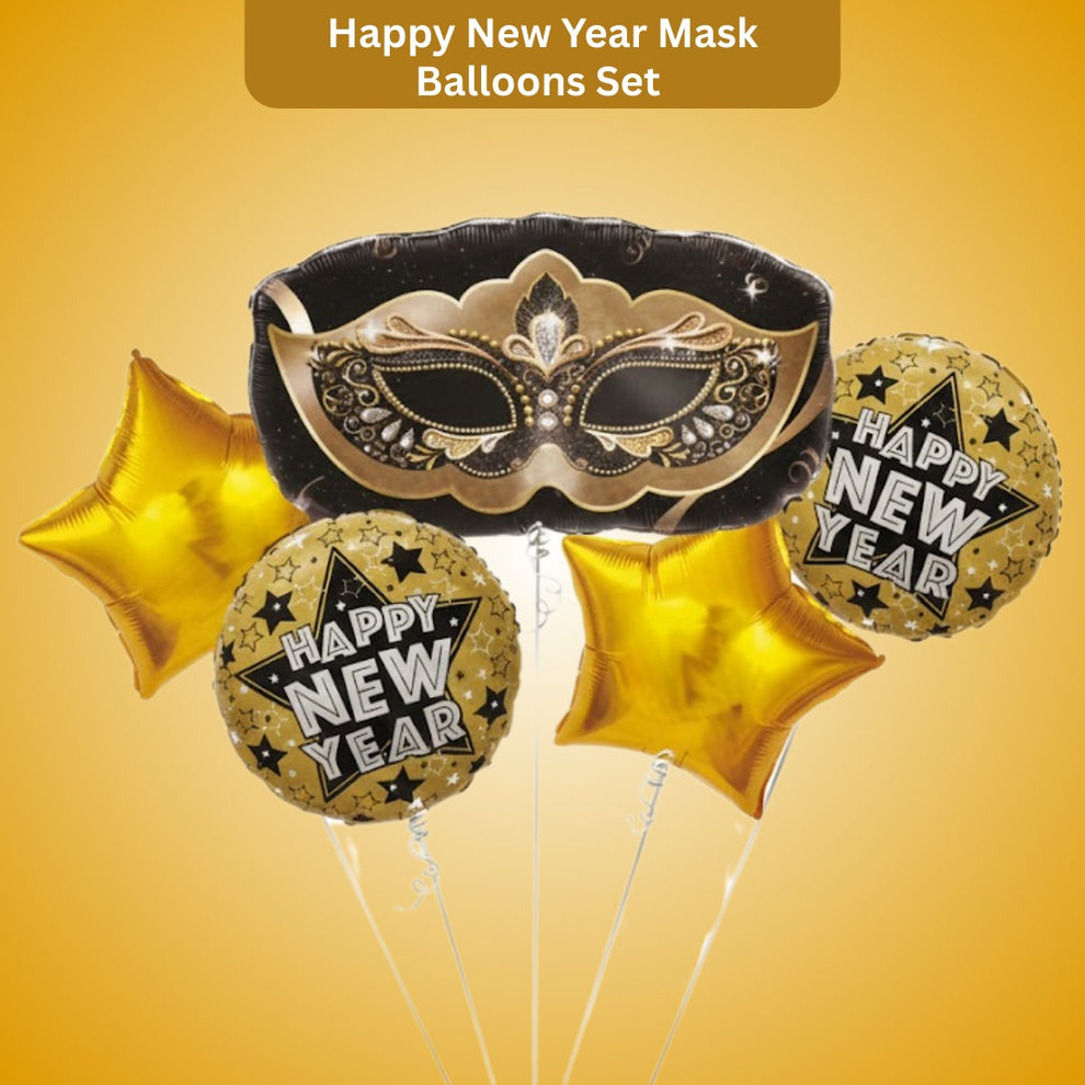 Happy New Year Mask Foil Balloon - Set Of 5 – Wanna Party