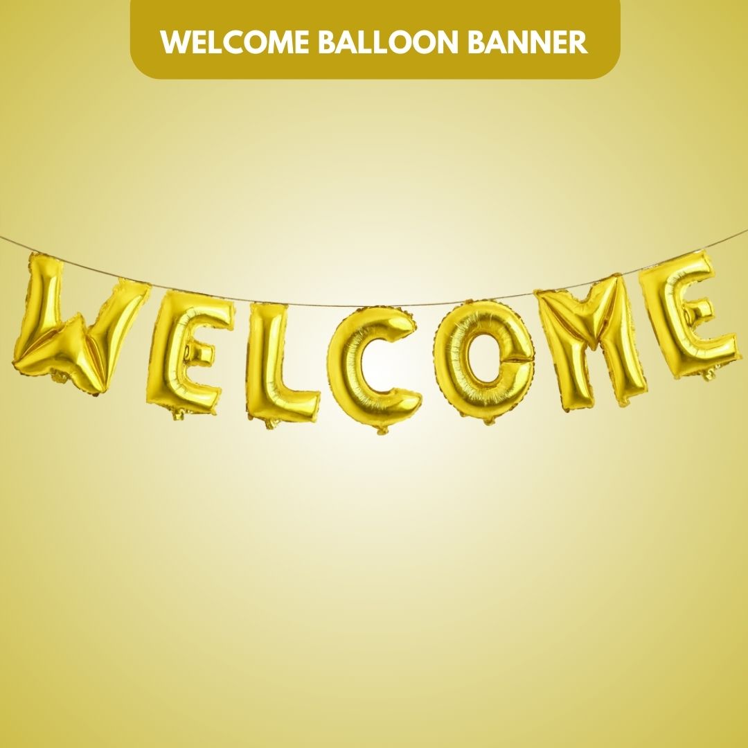 WELCOME Balloon Banner Gold – Wanna Party