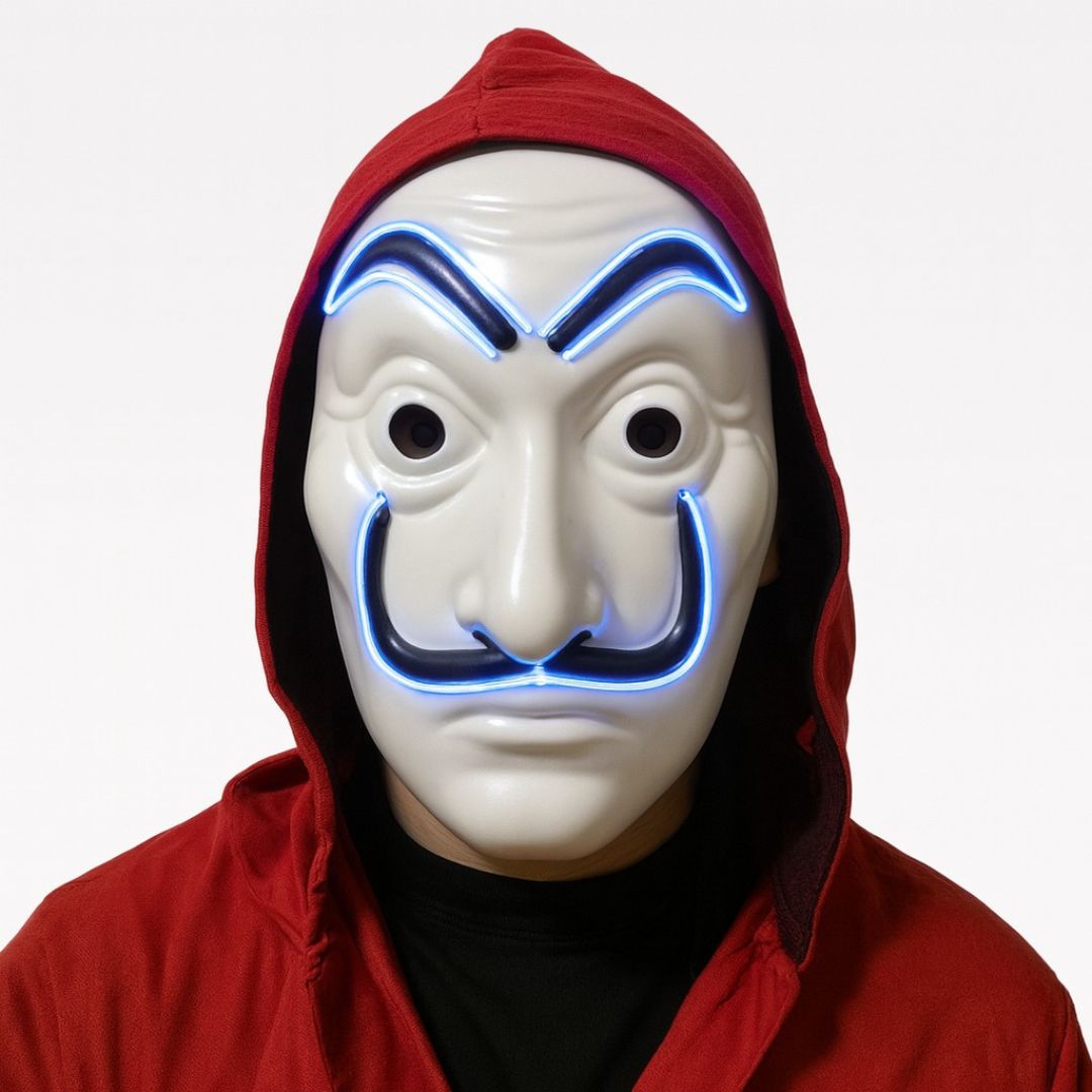 Money Heist Face Mask W/ LED Light - 1PC | Wanna Party