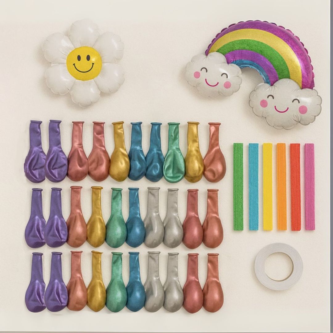 Chrome Balloon with Ribbons & Rainbow Foil Balloon Combo Kit - 41PC ...