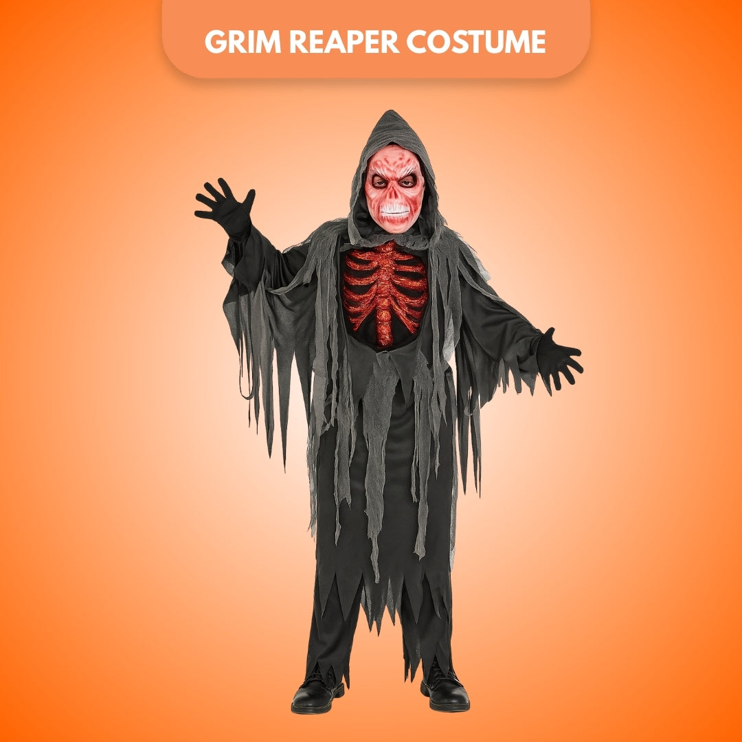 Spooky Smoldering Reaper Horror Kids Costume with Blood Red Mask ...