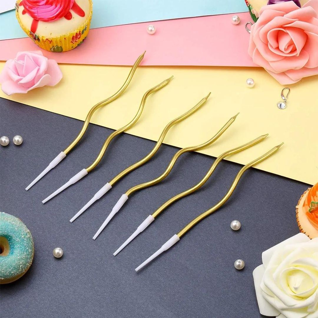 Curly Golden Candle - 12PC – Wanna Party